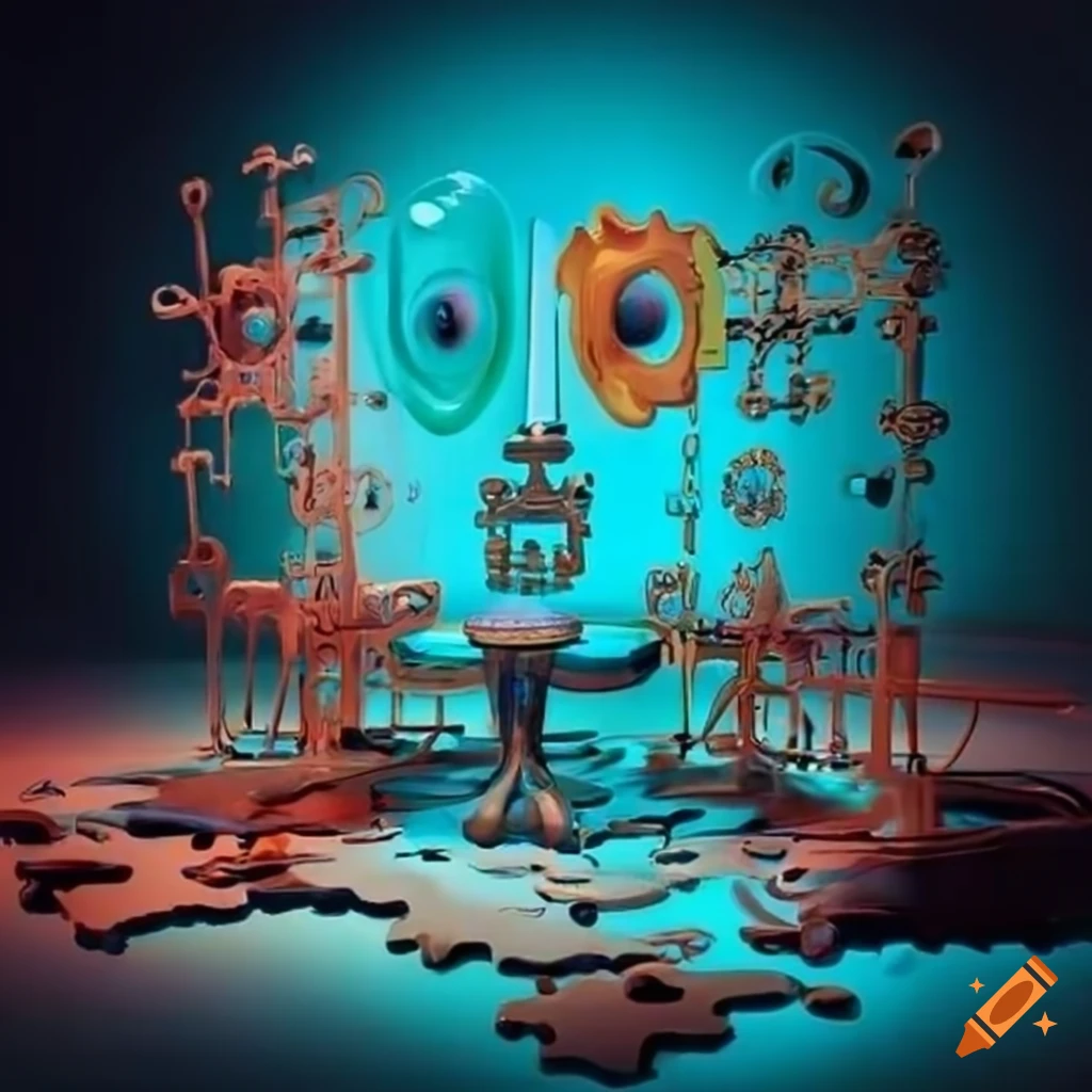 Surrealist puzzle machine system with glass, copper, and plastic on Craiyon