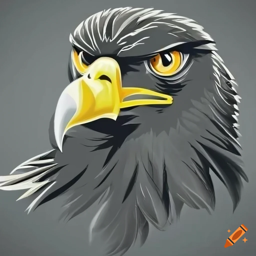 Black eagle head logo with yellow beak and black feathers on Craiyon