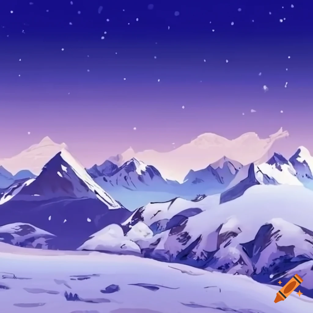 Winter comic mountain range on Craiyon