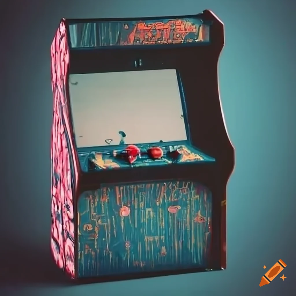 Close up of a cathodic screen on a vintage arcade cabinet on Craiyon