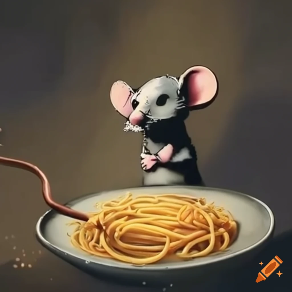 Mouse eating a spaghetti banksy-style on Craiyon