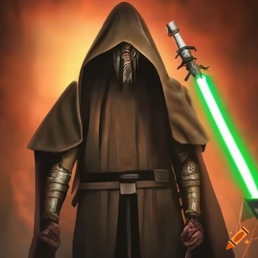 Dynamic jedi warrior guarding ancient temple sacred texts on Craiyon