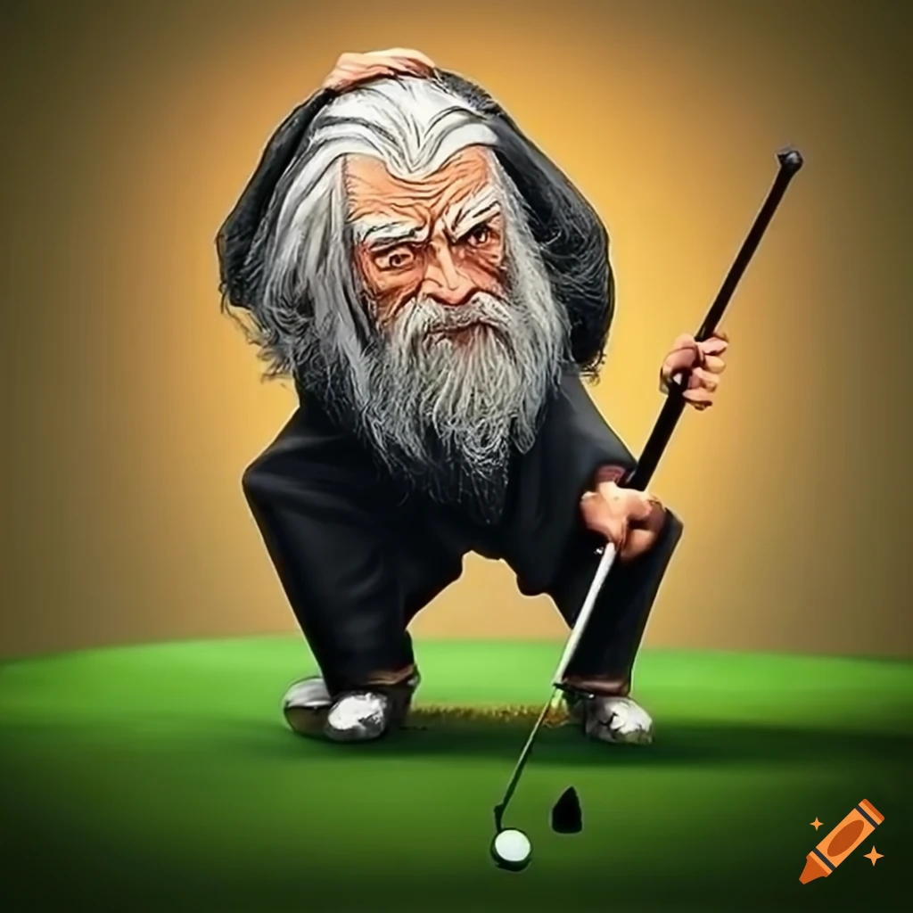 Gandalf playing golf in a fantasy setting on Craiyon
