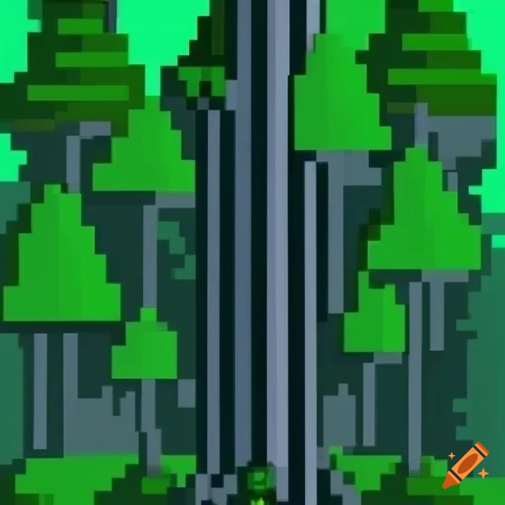 Pixel art style vertical parallax of a green forest on Craiyon