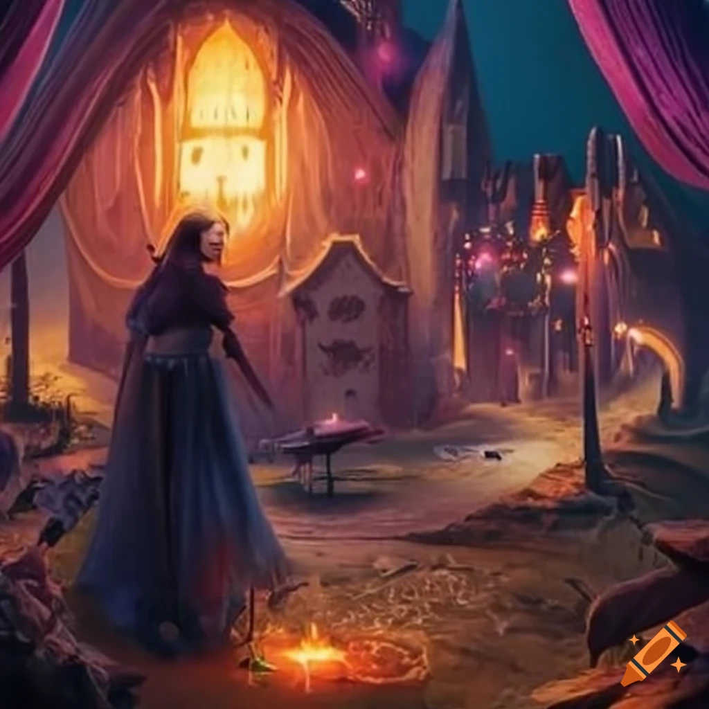 Enchanting magical spell enveloping a town on Craiyon