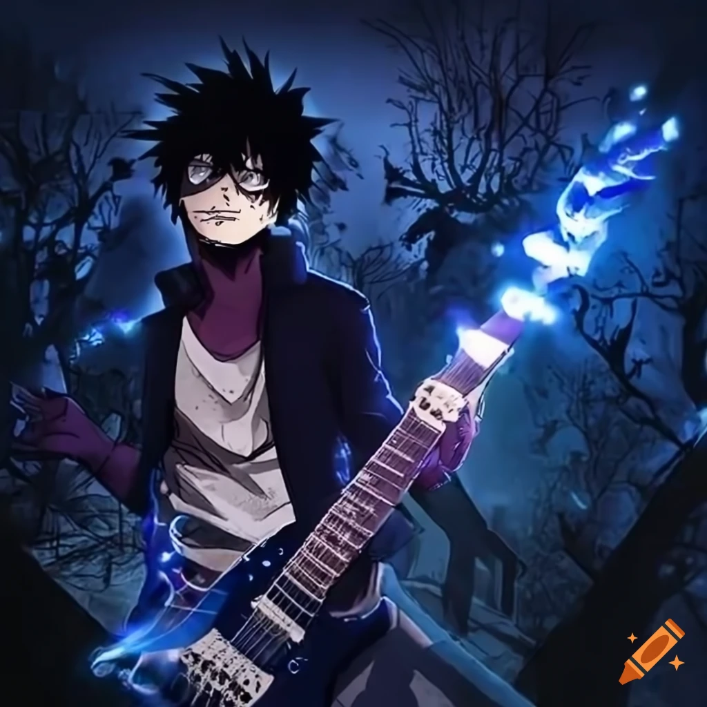 Dabi from MHA playing a blue flaming electric guitar in a cemetery at ...
