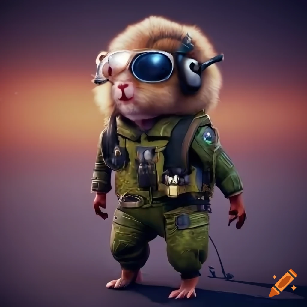 Fluffy hamster pilot on a military aircraft carrier with fantastical ...