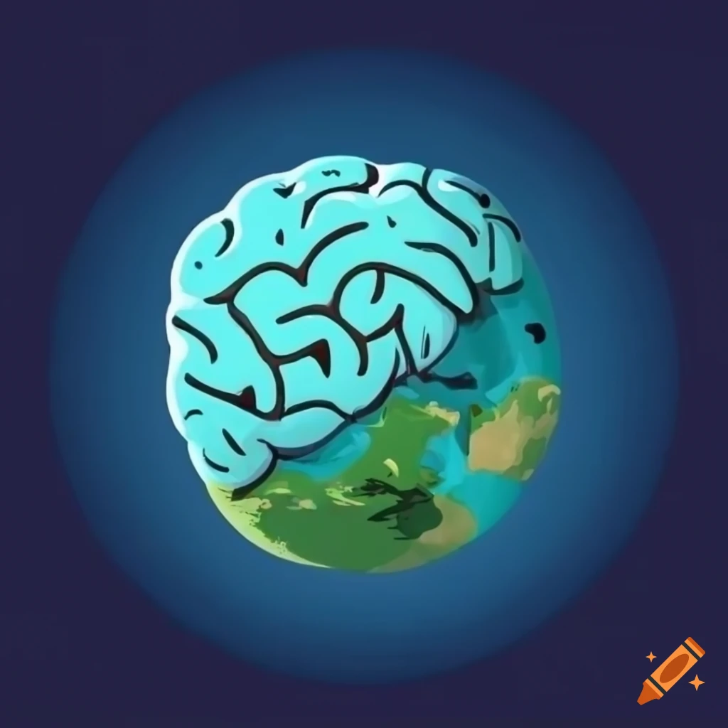 Cartoon minimalistic image of earth shaped like a brain on Craiyon