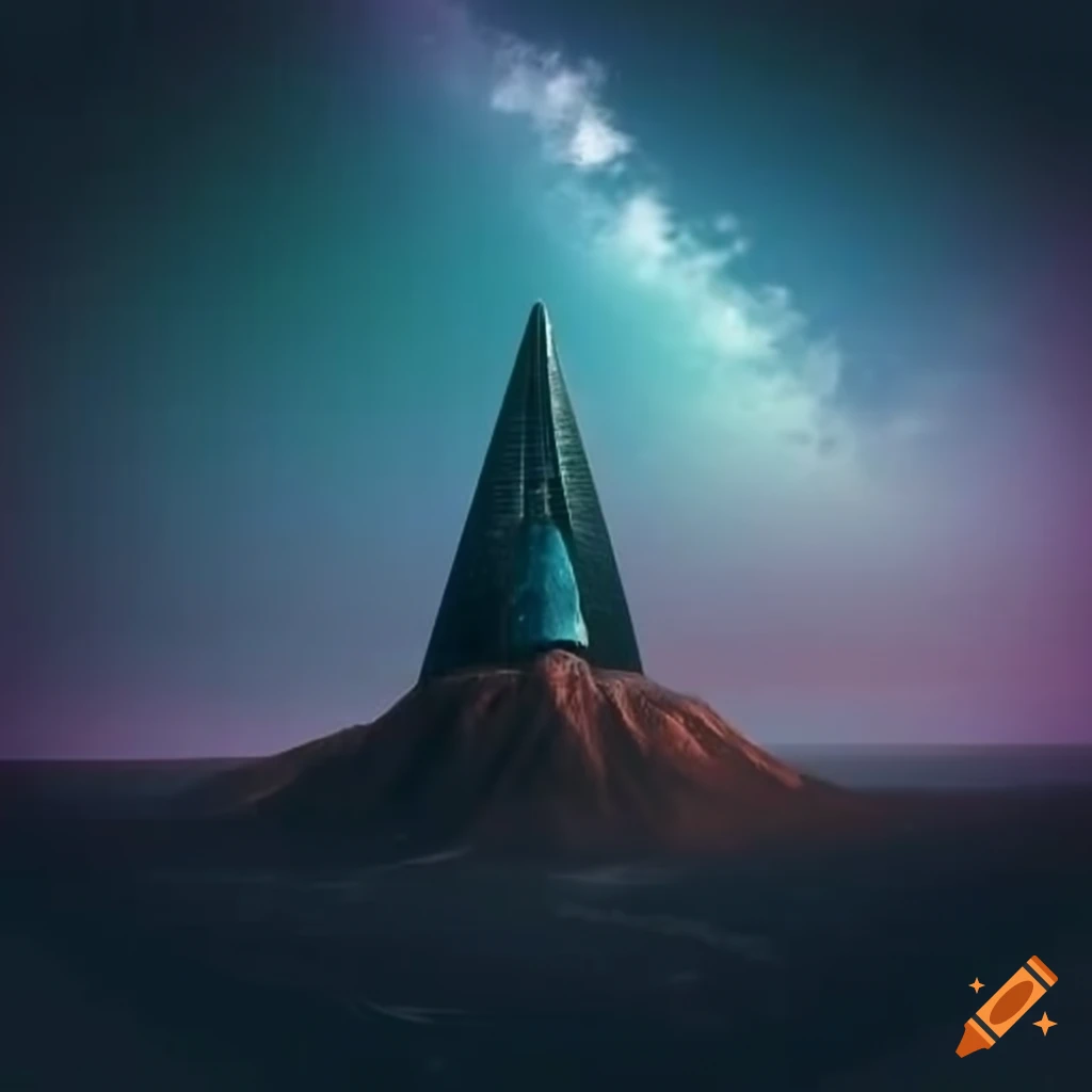 Alien buildings in a crater on Craiyon