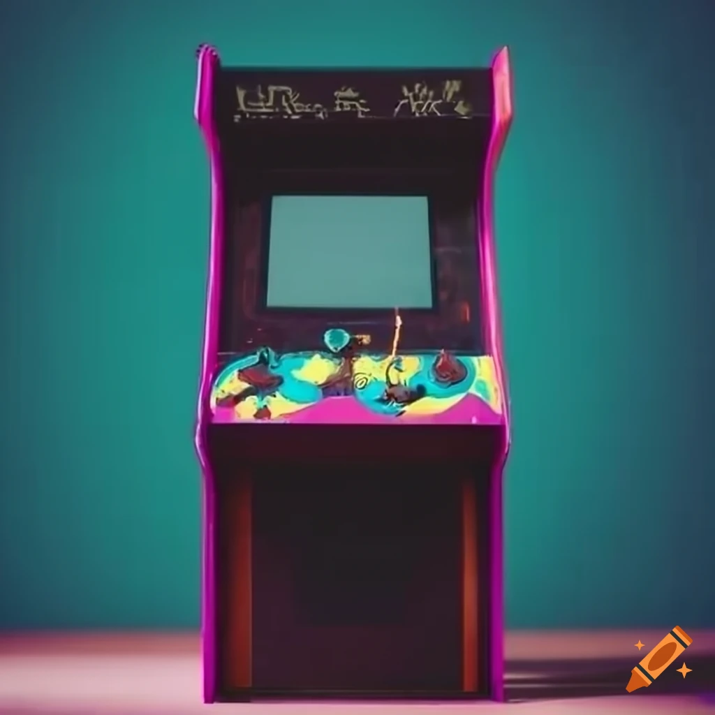 Close up of a vintage arcade cabinet cathodic screen on Craiyon