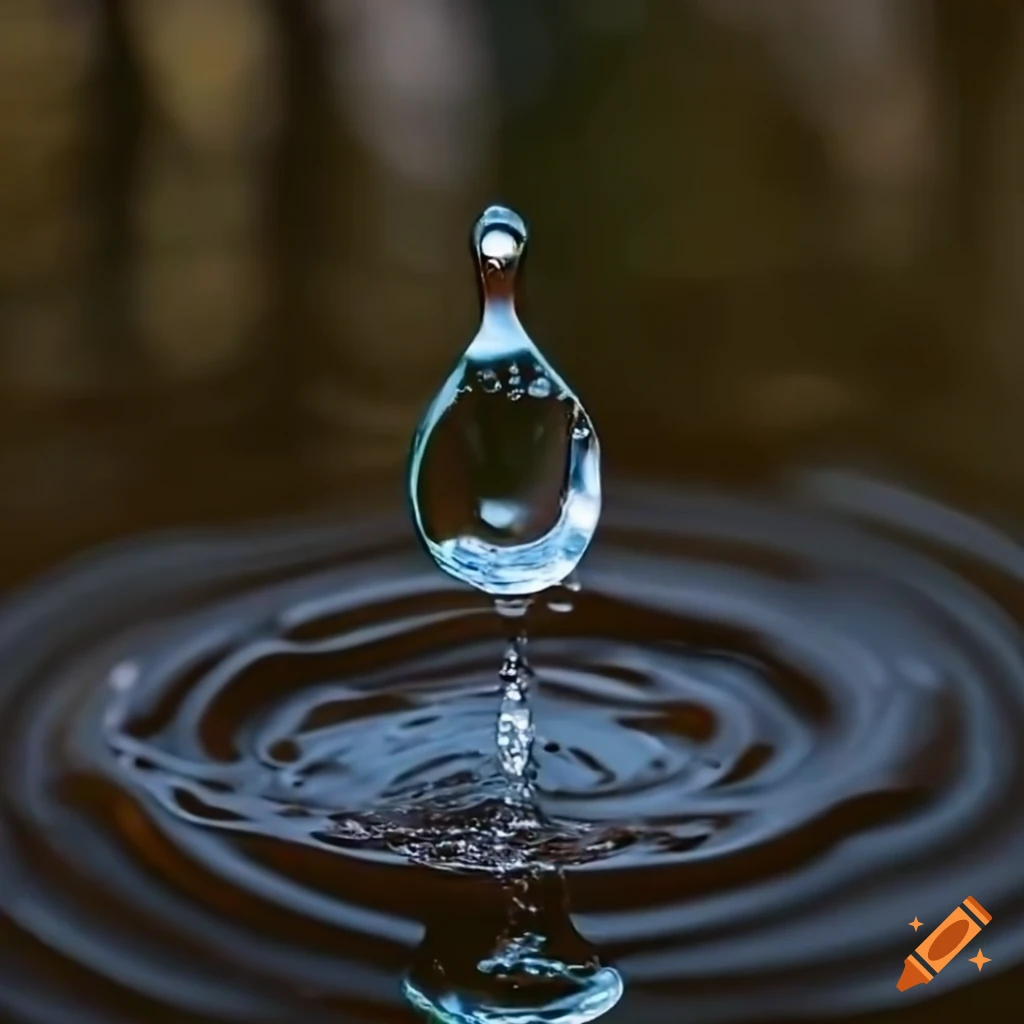 Elegant water droplet gently splashing onto water surface with soothing ...