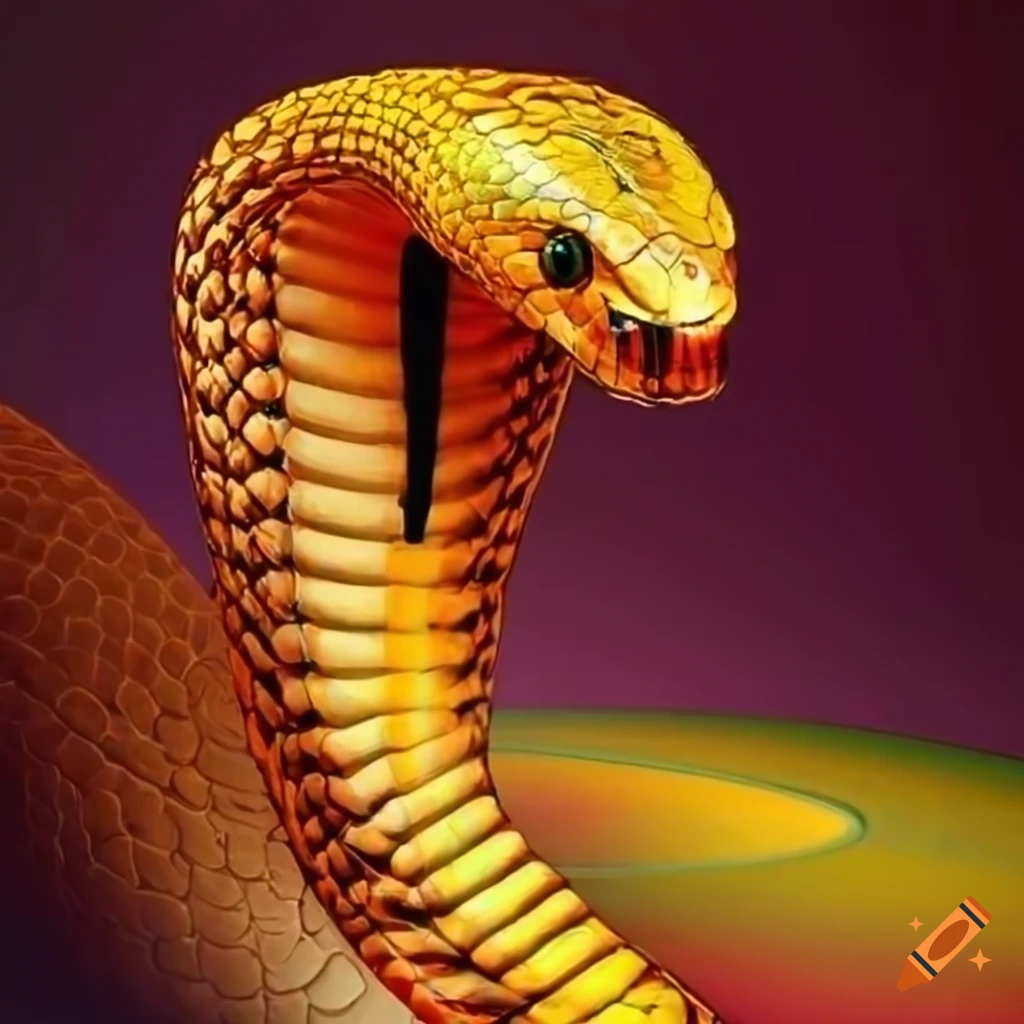 Psychedelic golden cobra in a surrealistic cavern on Craiyon
