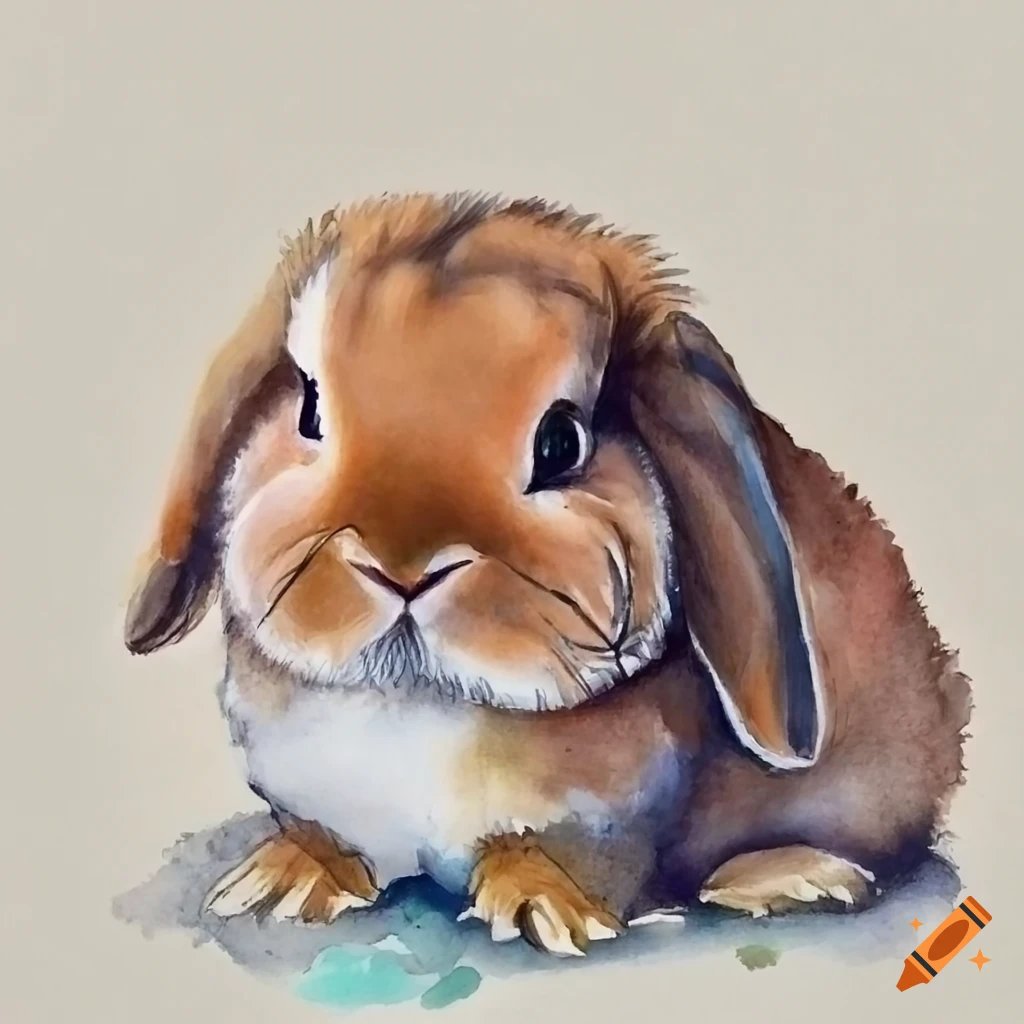 Realistic watercolor painting of a cute mini lop rabbit on Craiyon