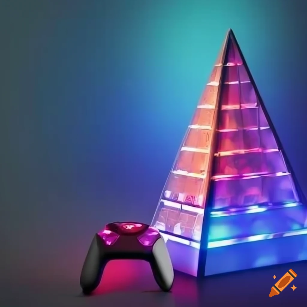 Pyramid concept gaming tower with leds and gaming controller on Craiyon
