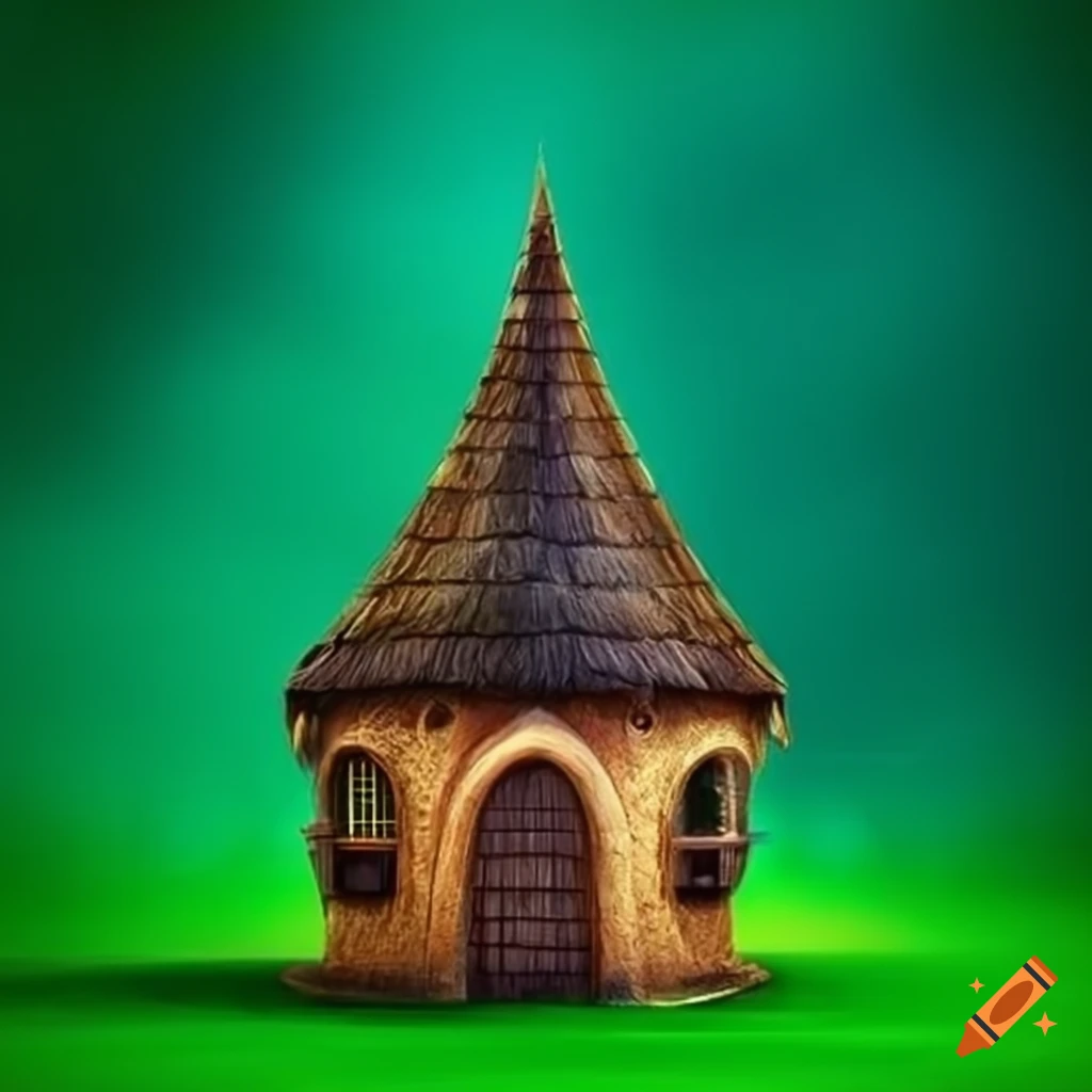 Small fantasy house in a green background on Craiyon