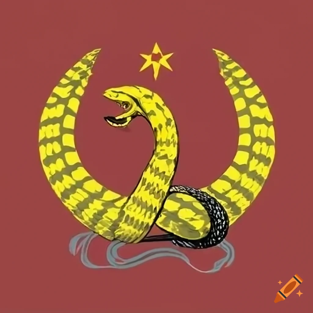Minimalist soviet style flag featuring a yellow cobra snake on Craiyon