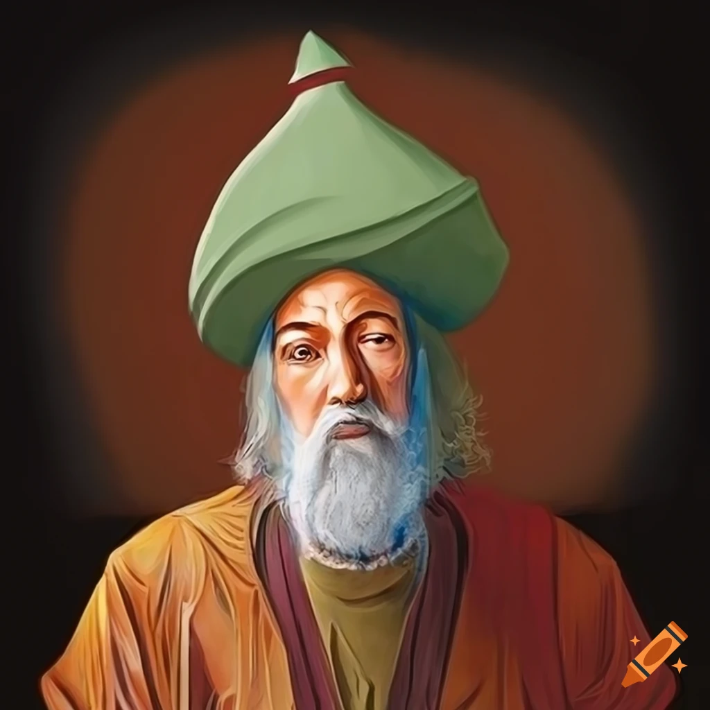 Portrait of rumi holding a grail in digital art on Craiyon