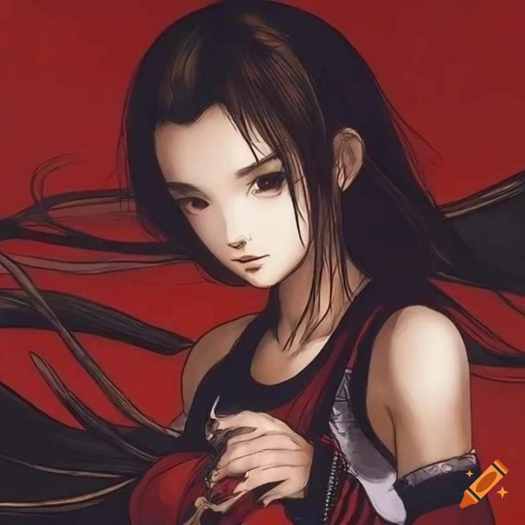 Artwork of Tifa Lockhart in the style of Yoshitaka Amano on Craiyon