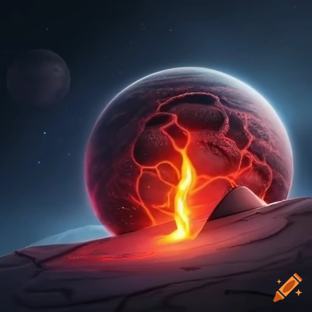 Concept car in underground lava environment with planet stars in the ...