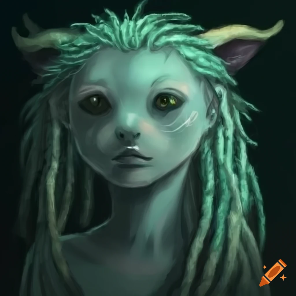 Forest creature with dreadlocks and horns, fluffy and cute on Craiyon