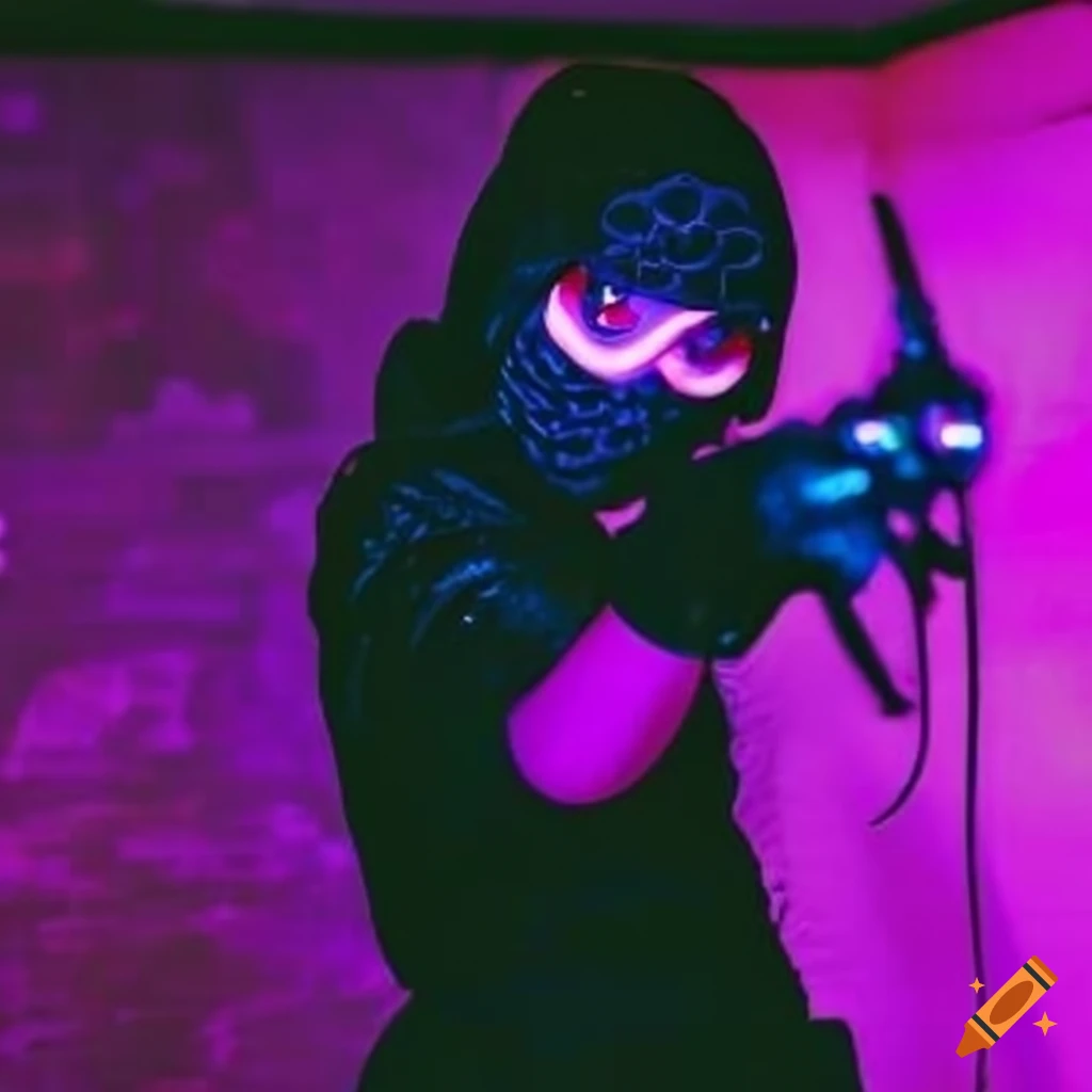 Neon japanese-style black and purple ninja on Craiyon