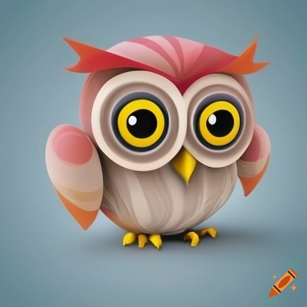 Funny and vibrant 3d render clip art of owls on Craiyon