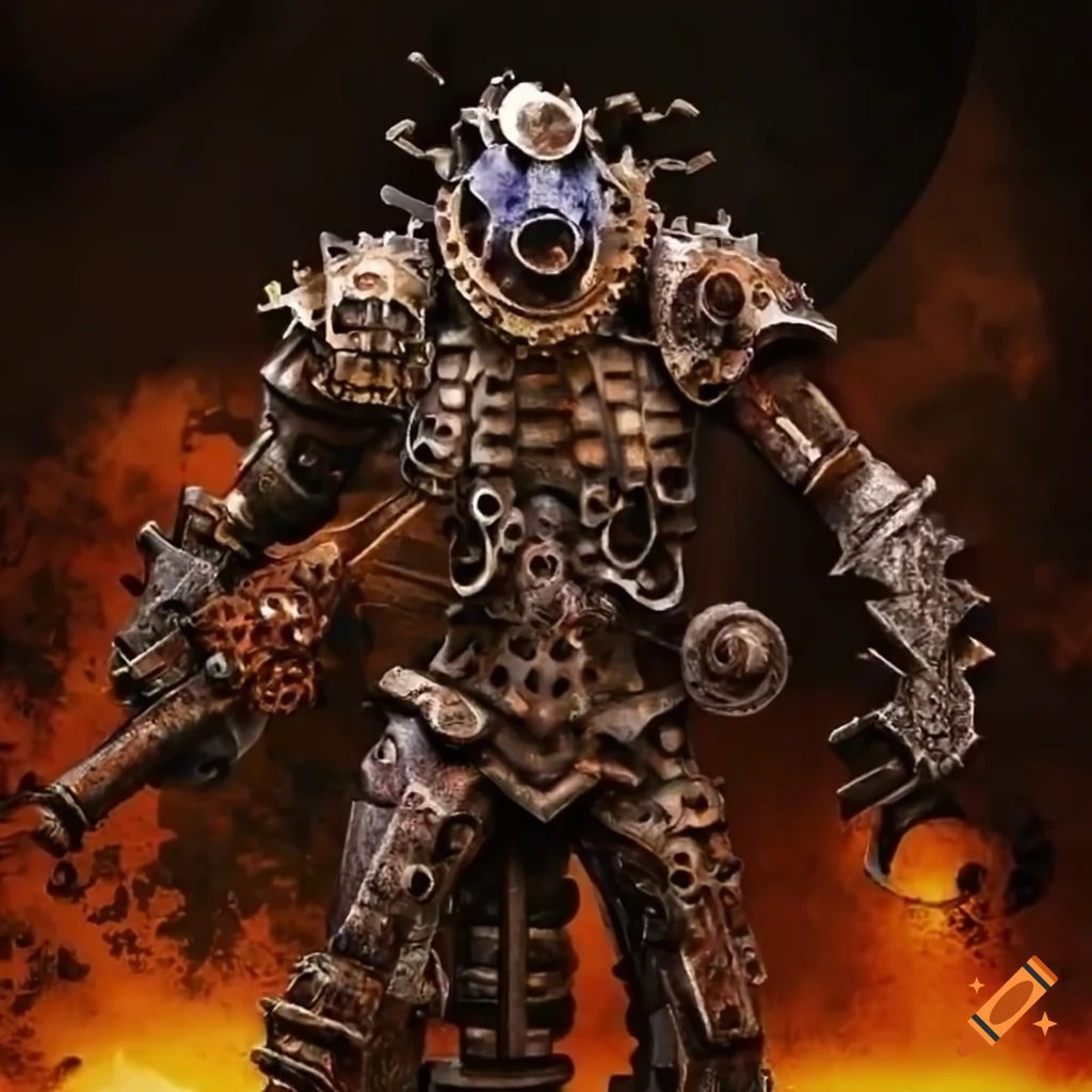 Warforged clockwork soul made of rusty metal with cogs and gears on Craiyon