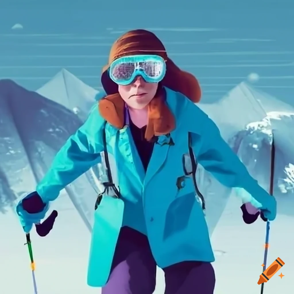 Scientist with lab coat enjoying on a ski slope on Craiyon