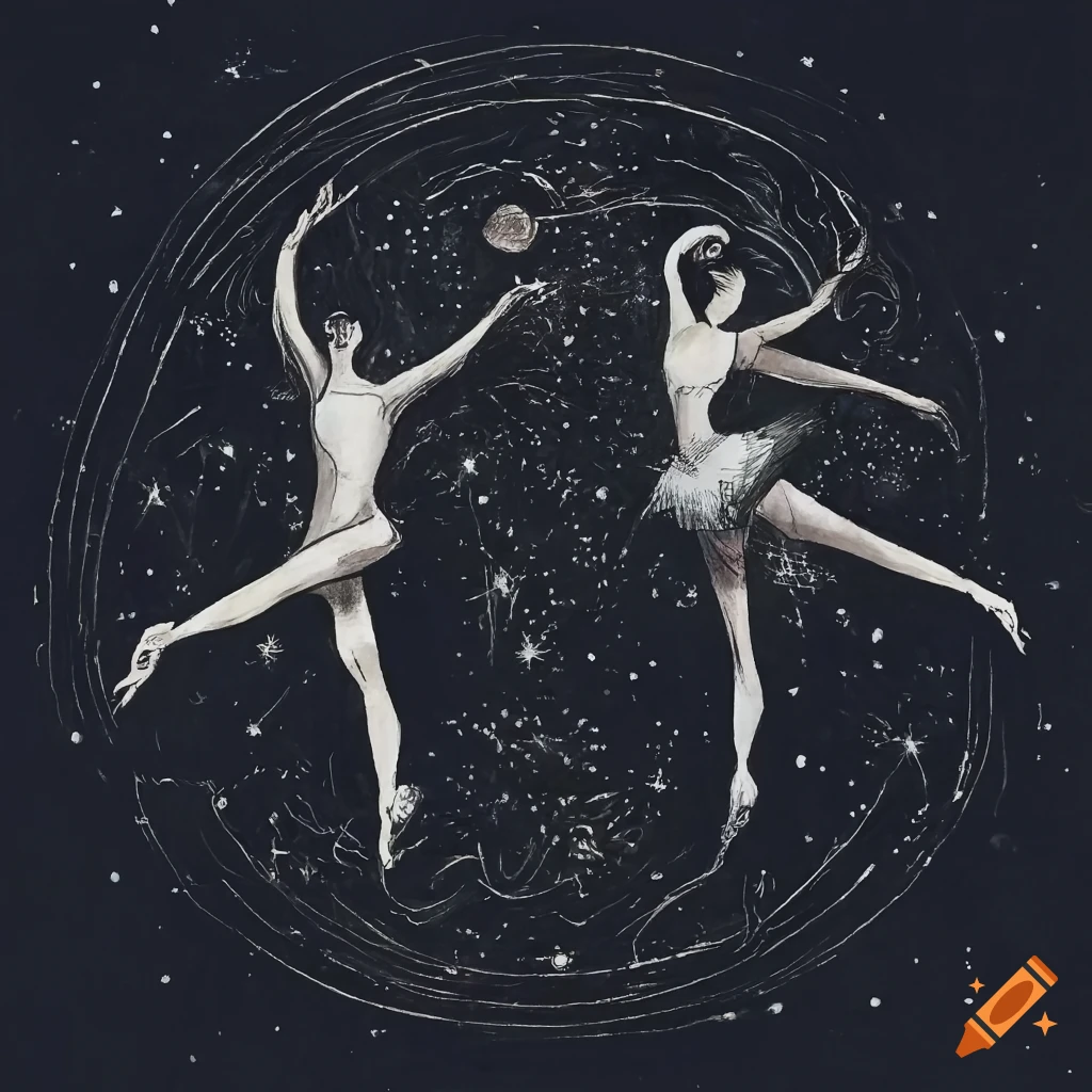 Ballet dancers in a celestial dreamscape influenced by the moon on Craiyon