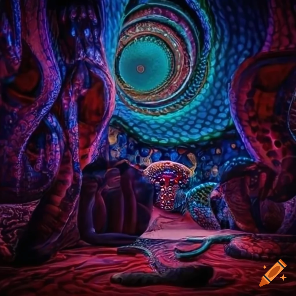 Royal cobra in a psychedelic klimt style cavern on Craiyon