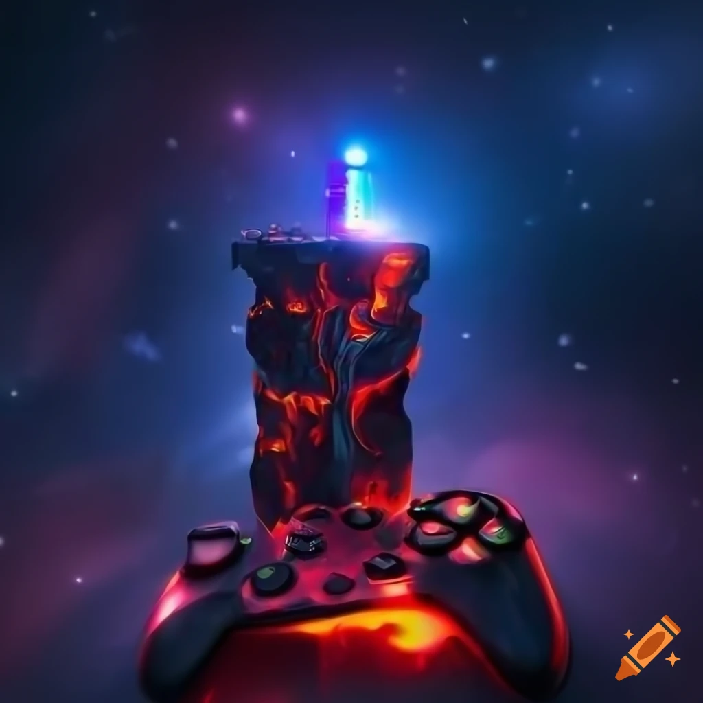 Gaming tower with led lights and controller with underground lava and ...