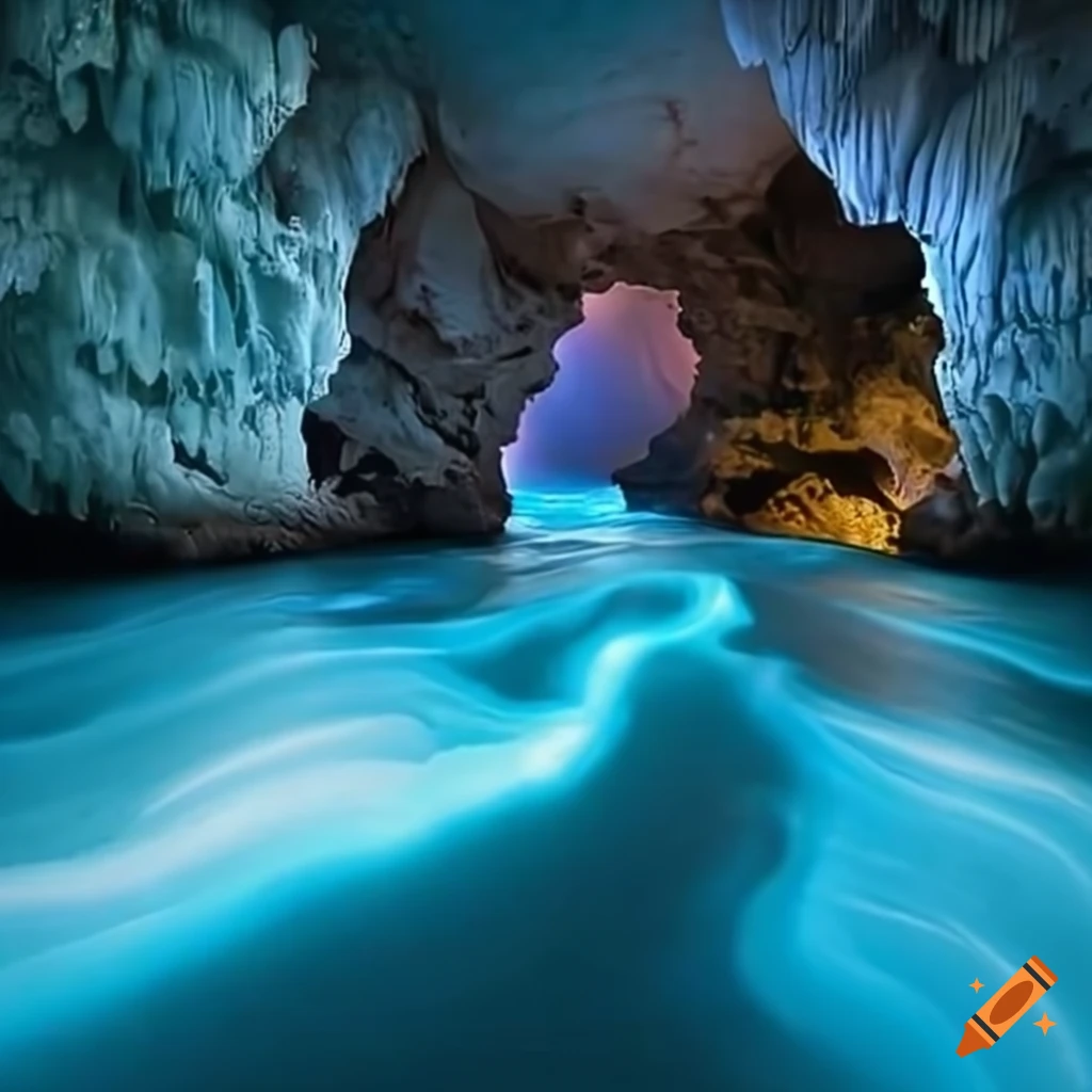 Stunning crystal bioluminescent cave on Craiyon