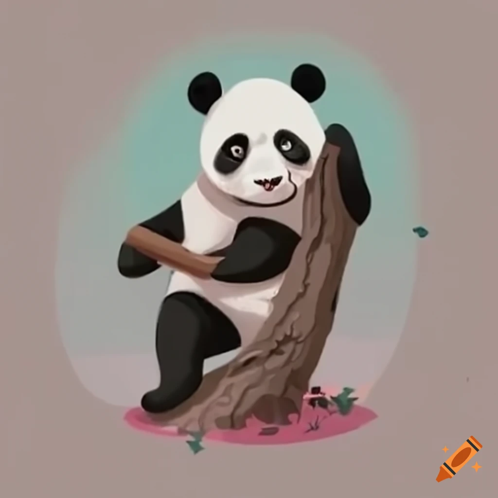 Happy panda leaning on a tree on Craiyon