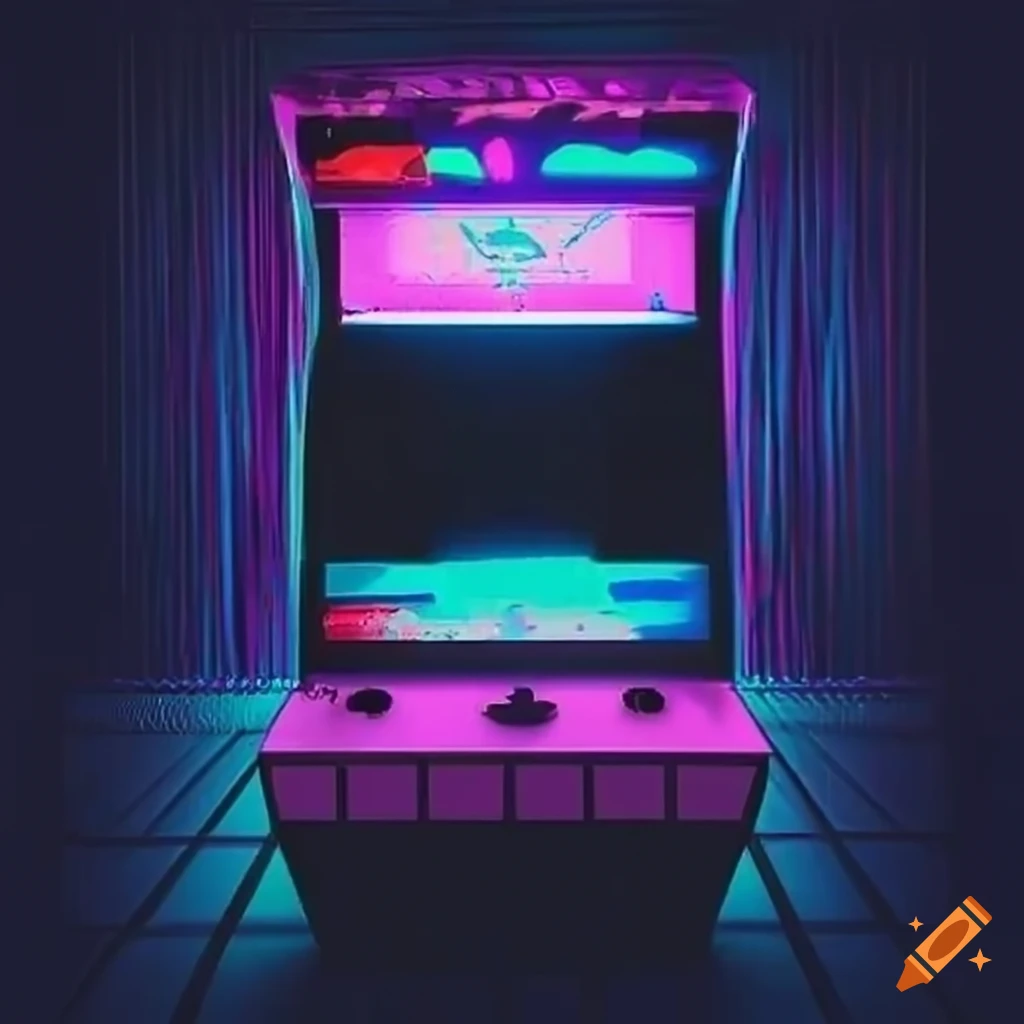 Cathodic TV screen with retrowave arcade vibes on Craiyon