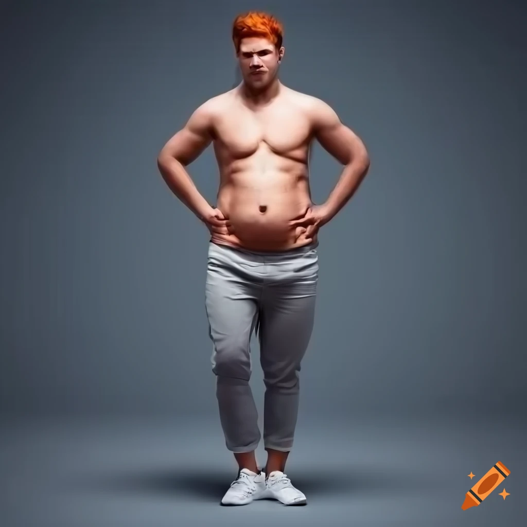 Stocky man with red hair in grey sweatpants full body portrait on Craiyon
