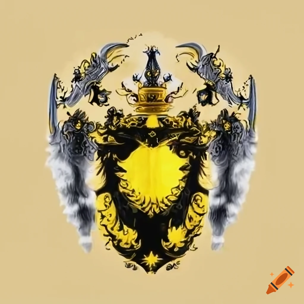 Heraldic coat of arms with black and yellow colors for a kingdom on Craiyon