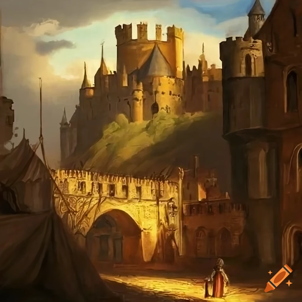 Stunning medieval scene with knights and castles in a romanticized ...