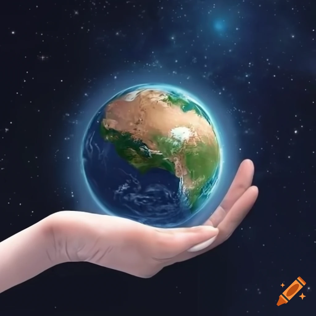Human hand holding planet earth in space on Craiyon
