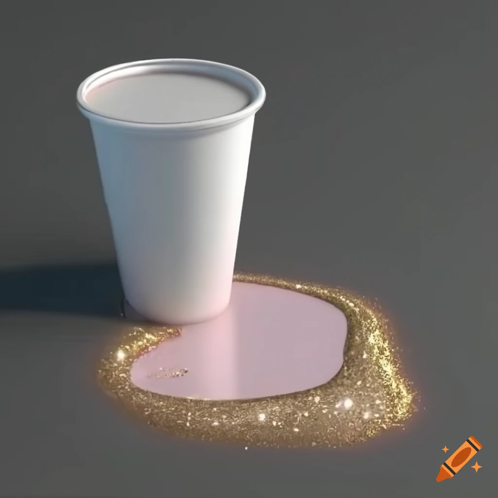 Styrofoam double cup spilling glitter liquid on the ground in a 3d ...