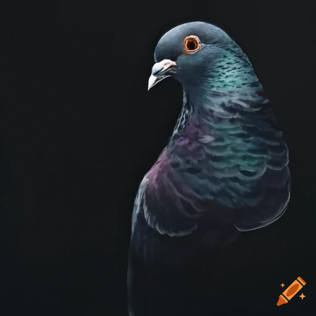 Black velvet painting of a pigeon on Craiyon