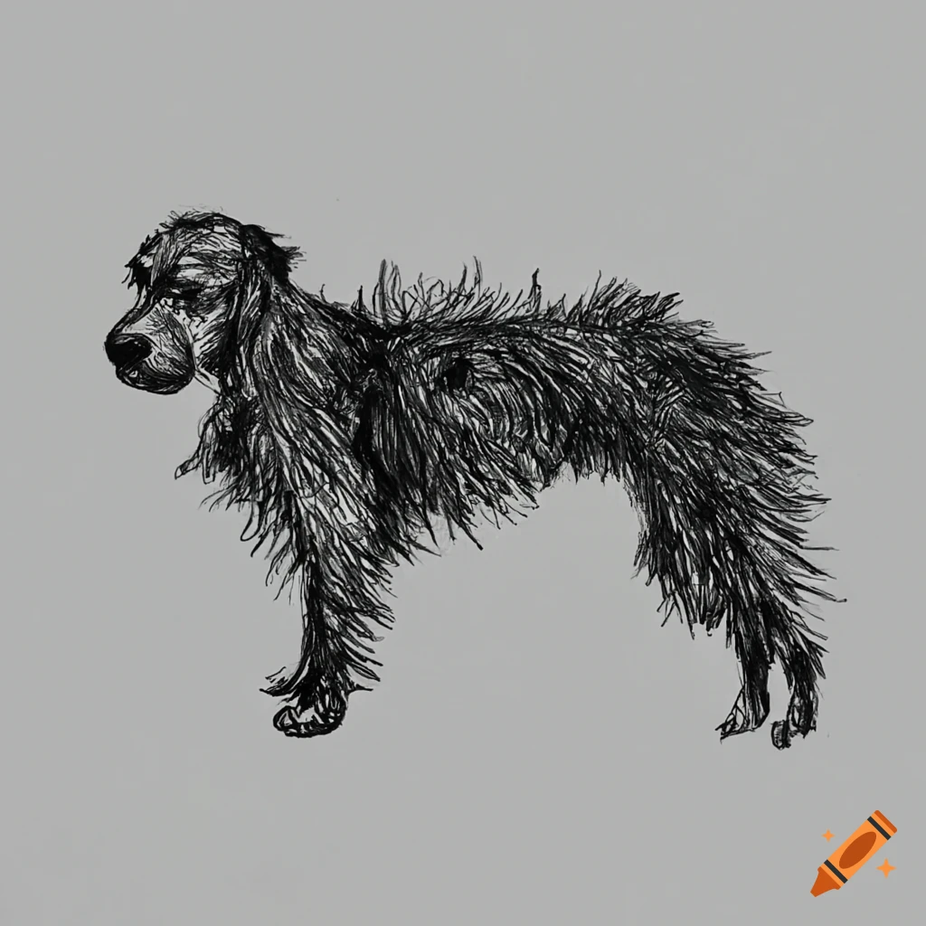 Abstract pencil scribbled drawing of a scruffy black dog on Craiyon