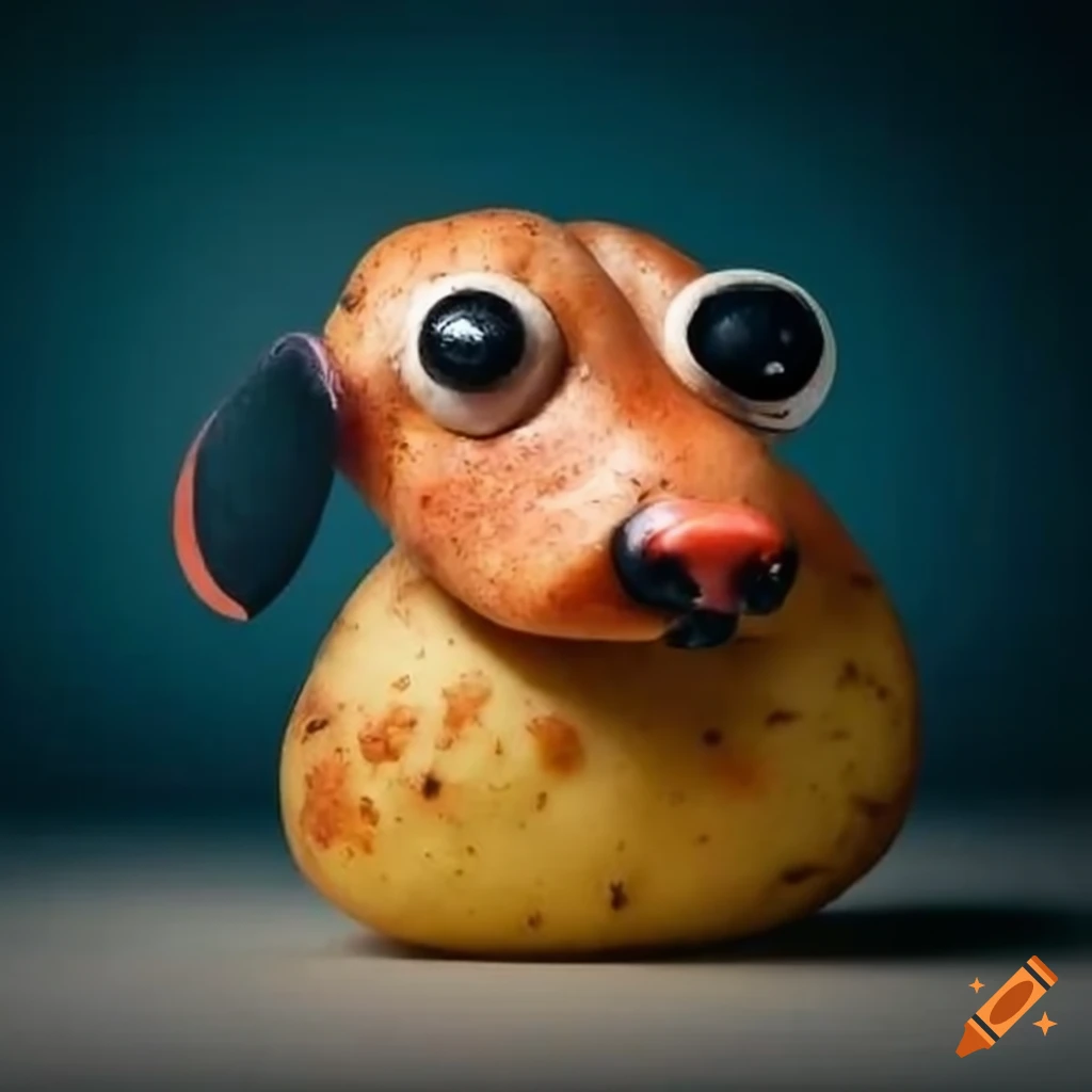 Creative artwork of a dog made out of potatoes on Craiyon