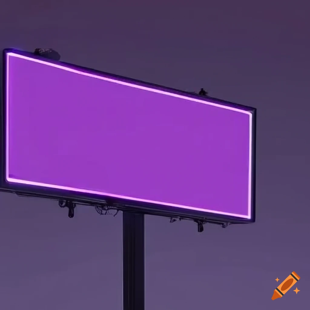 Glowing purple billboard sign at night on Craiyon