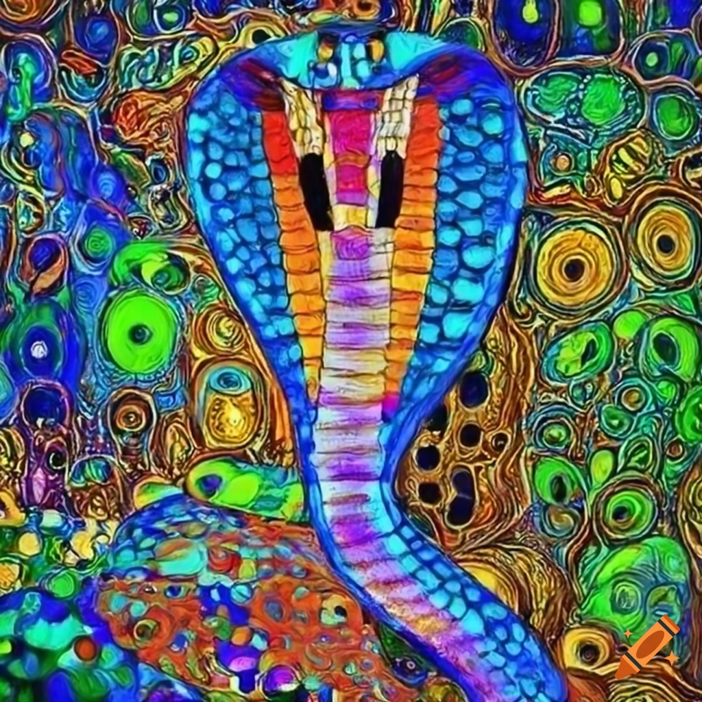 Colorful cobra in klimt style in a psychedelic cavern on Craiyon