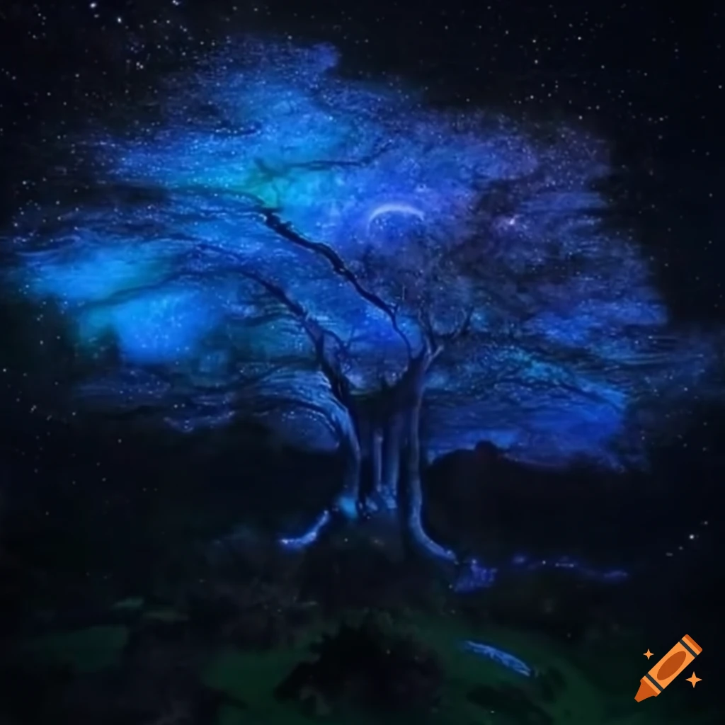 Alien environment with bioluminescent trees communicating through ...