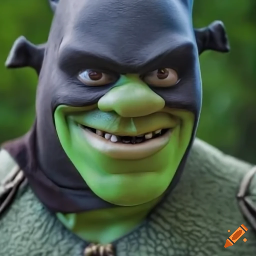 Shrek dressed as batman on Craiyon