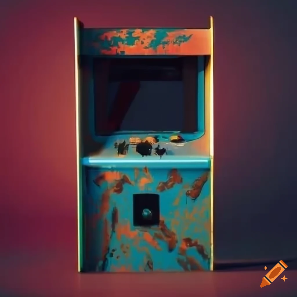 Close up of a vintage arcade cabinet cathodic screen on Craiyon