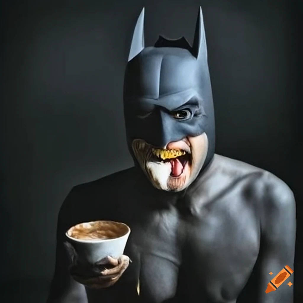 Suspicious horse wearing a hat with batman eating rice on Craiyon