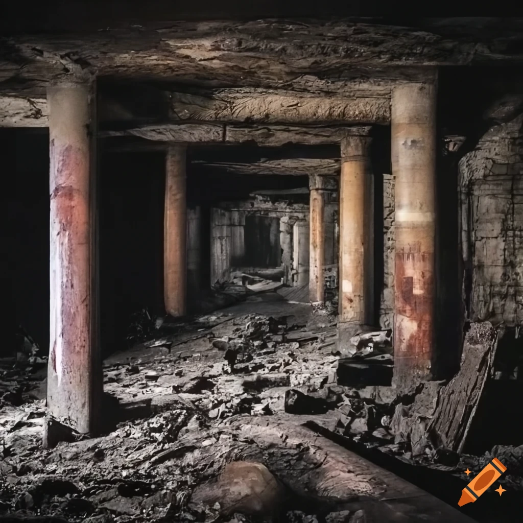 Abandoned underground buildings in a coal mine on Craiyon