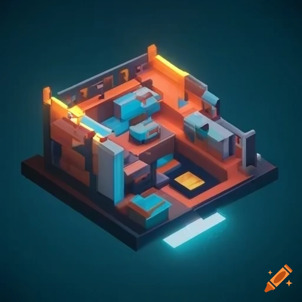 Isometric spaceship deck in voxel style on Craiyon